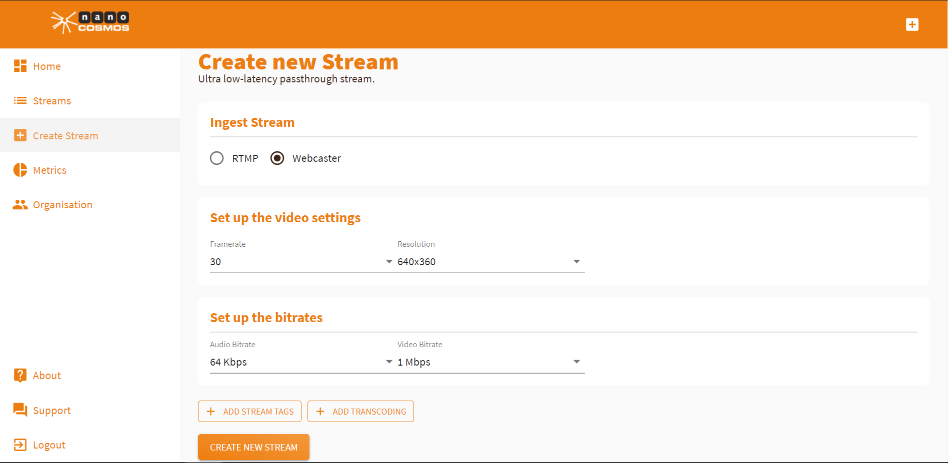 How to start a stream - (V2) | nanocosmos Docs